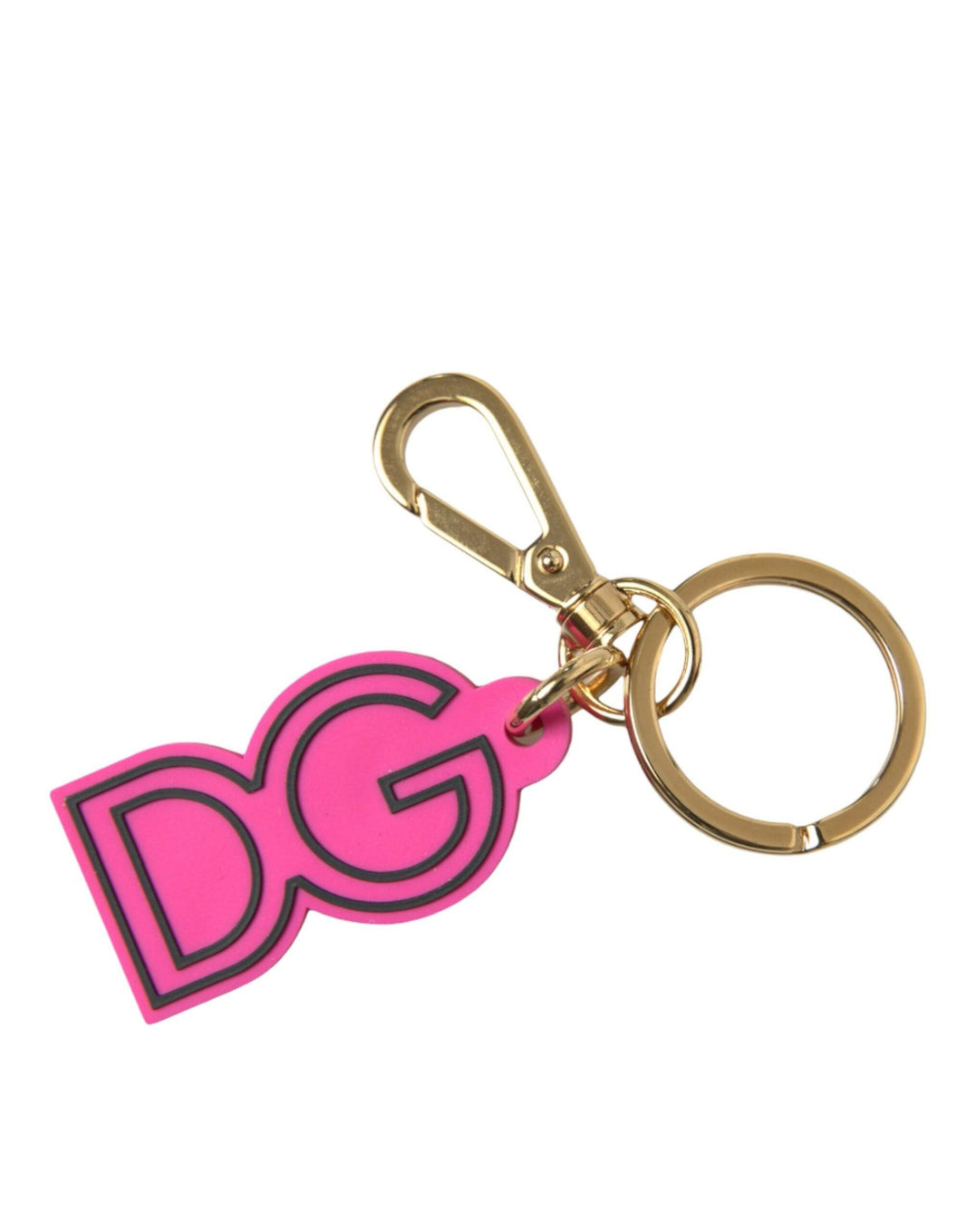 Dolce & Gabbana Pink Rubber Gold Tone Metal DG Logo Keyring Keychain ...